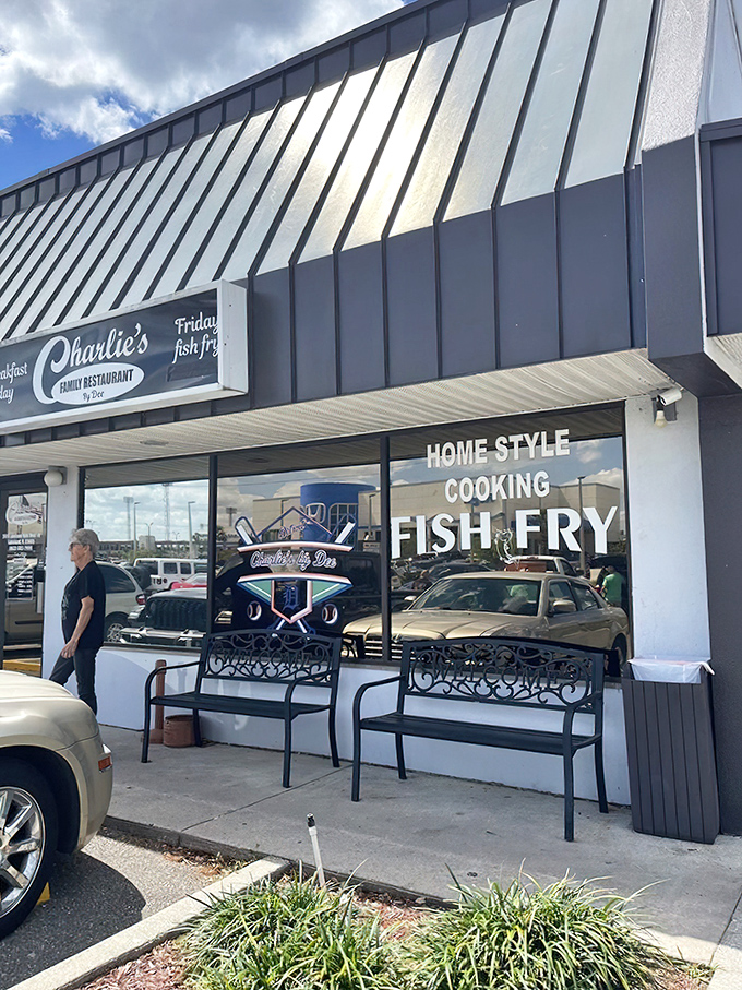 The unassuming exterior of Charlie's Family Restaurant hides culinary treasures within. Like finding a twenty in last year's winter coat – unexpected joy awaits!