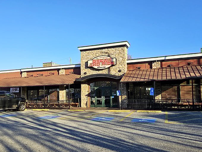The stone-and-wood facade doesn't scream "meat paradise," but that's how the best treasures are—hiding in plain sight off Market Place Boulevard.