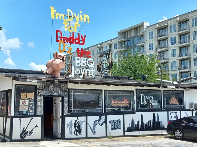 That flying pig on the roof isn't just decoration—it's a beacon guiding hungry souls to barbecue nirvana at this delightfully ramshackle Atlanta institution.