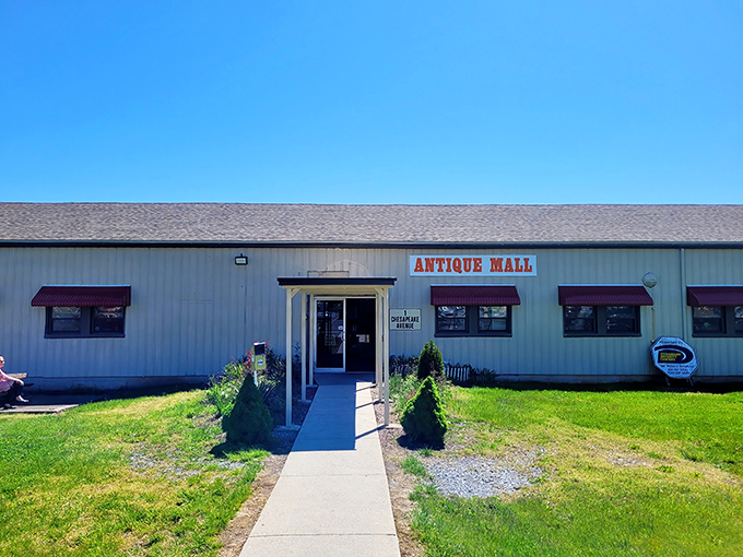 The unassuming exterior of Emmitsburg Antique Mall proves that treasure-hunting paradises don't need flashy facades to house decades of American memories.