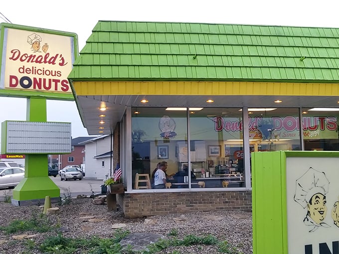 The iconic green roof of Donald's Donuts stands as Zanesville's beacon of breakfast bliss, promising sweet salvation to early risers and sugar enthusiasts alike.