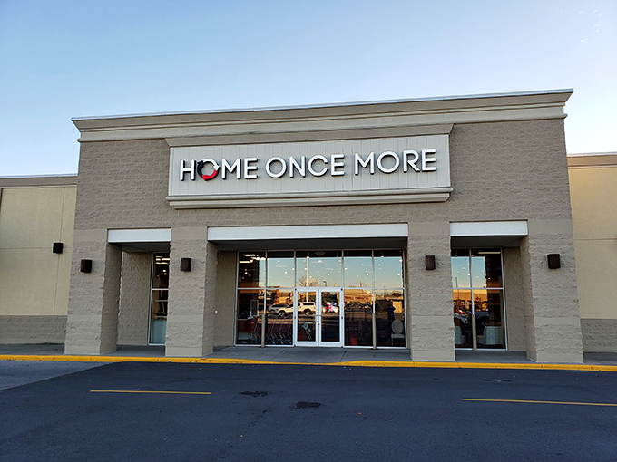 The unassuming storefront of Home Once More belies the treasure trove within—like finding a portal to the past disguised as a strip mall tenant.