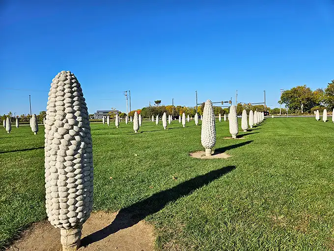 The surreal sight of 109 concrete corn sculptures standing at attention like some agricultural Stonehenge. Ohio's answer to Easter Island, but with more fiber.