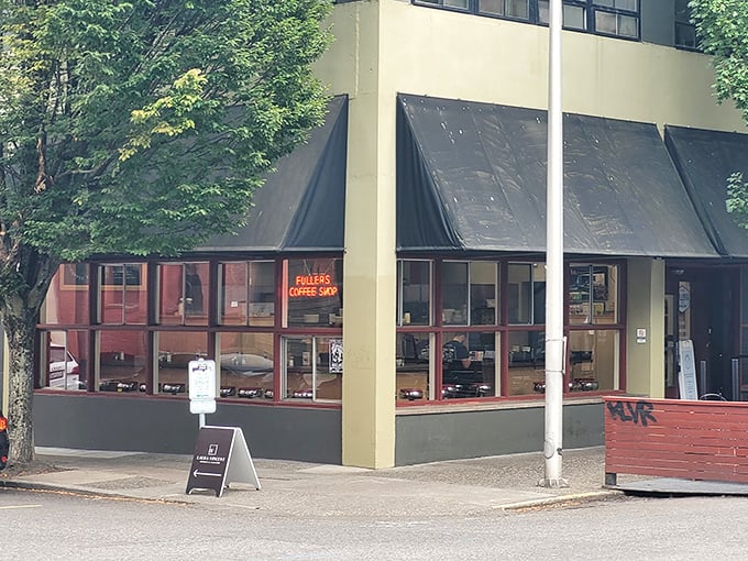 The neon "BREAKFAST" sign in the window isn't just an advertisement—it's a beacon of hope for hungry Portlanders seeking morning salvation.