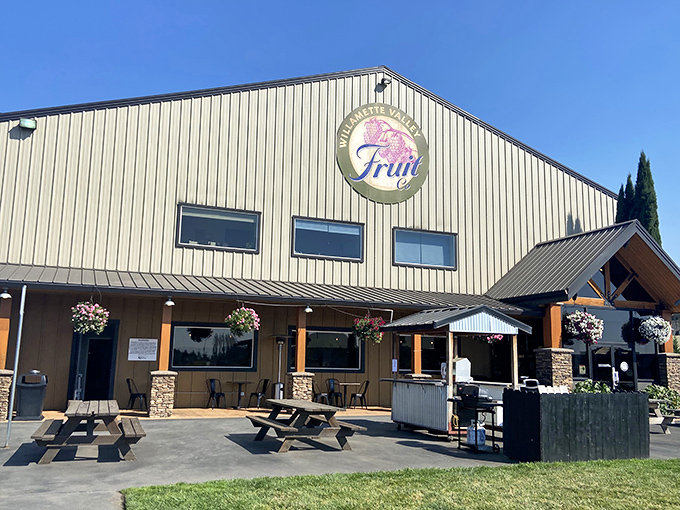 The yellow barn-like exterior isn't just farm-chic architecture—it's a beacon of berry paradise waiting to transform your dessert expectations forever.