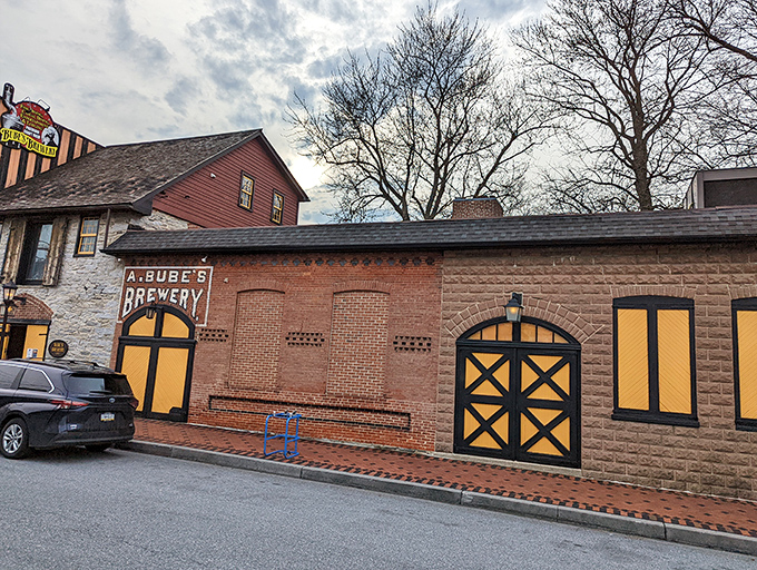 The historic façade of Bube's Brewery stands as a time capsule in brick and stone, inviting curious travelers to step back into Pennsylvania's brewing past.