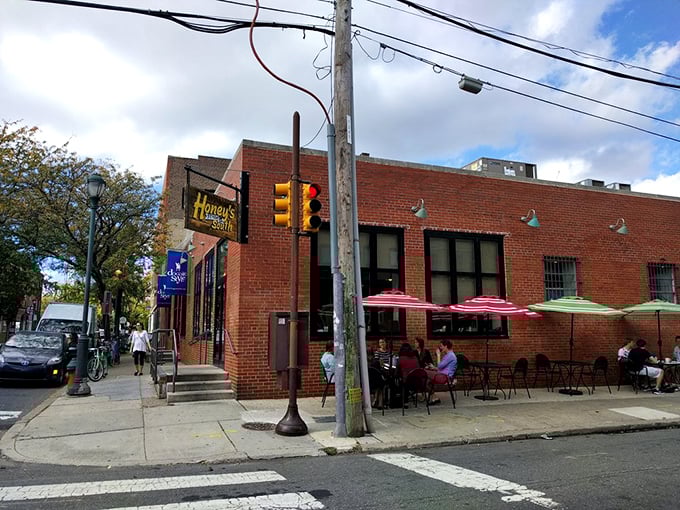 The unassuming brick exterior of Honey's Sit 'n Eat hides culinary treasures within, like a delicious secret Philadelphia has been keeping from the rest of us.
