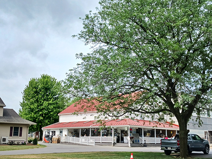 The iconic red-roofed Bird in Hand Bakeshop stands like a beacon of baked goodness amid Lancaster County's pastoral landscape. Worth every mile of the journey.