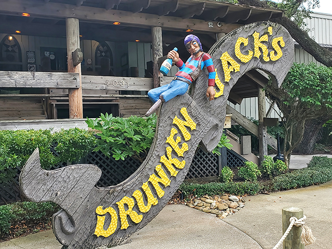 The rustic wooden exterior of Drunken Jack's welcomes you like an old friend, promising seafood treasures and marsh views that'll make your heart sing.