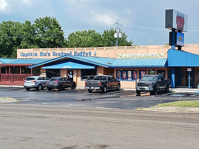 The unassuming exterior of Captain Jim's belies the seafood treasures within—like finding an oyster with a pearl in the mountains of Tennessee.