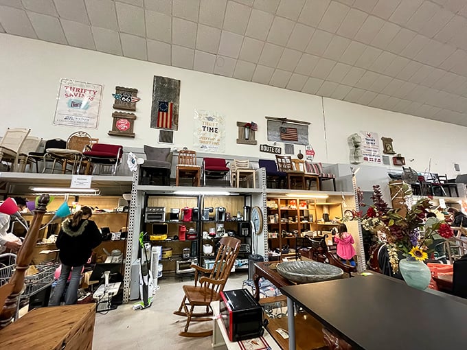 Treasure island alert! The main floor resembles an organized chaos of possibility where vintage furniture mingles with quirky décor—each item whispering, "Take me home!"
