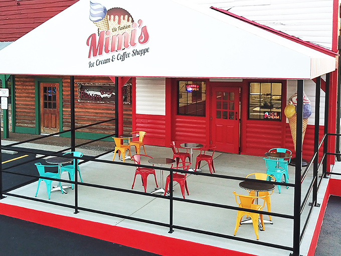 The red exterior of Mimi's isn't just eye-catching—it's practically a siren song for your sweet tooth. Those colorful chairs are waiting for you.