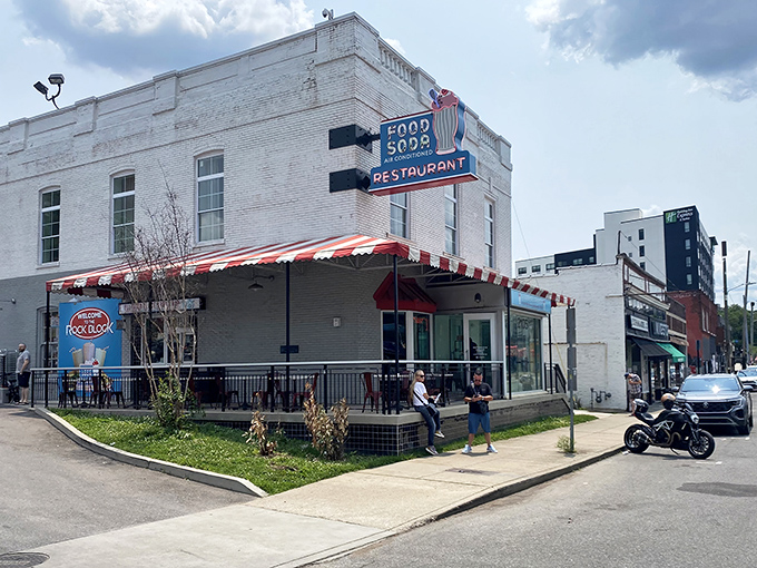 The iconic white brick building with its vintage neon sign stands as Nashville's time machine disguised as a diner. Some landmarks just get better with age.