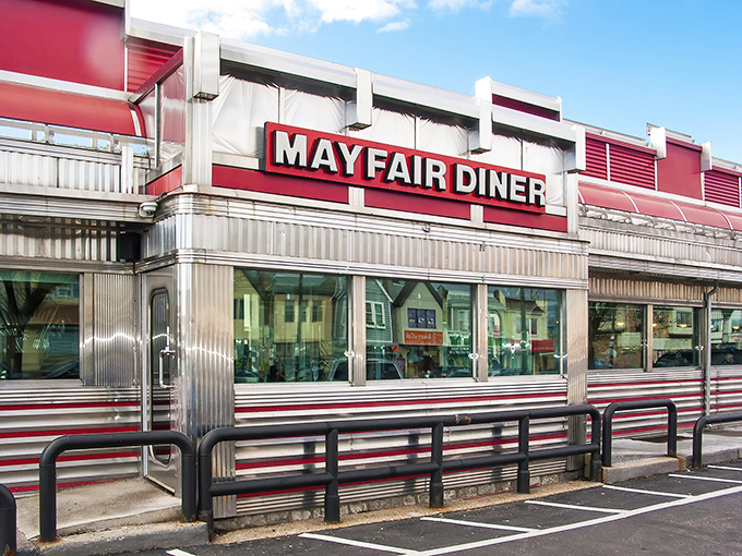 That gleaming stainless steel exterior isn't just a building—it's a time machine disguised as a diner on Frankford Avenue.