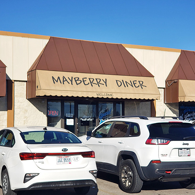The unassuming exterior of Mayberry Diner promises no frills, just honest-to-goodness breakfast magic waiting behind those doors.