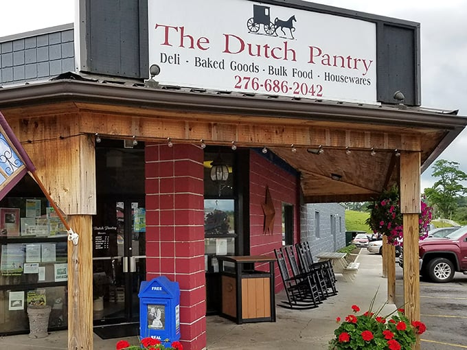 The red-brick facade and wooden porch rocking chairs aren't just country charm—they're the gateway to carb paradise. Welcome to The Dutch Pantry.