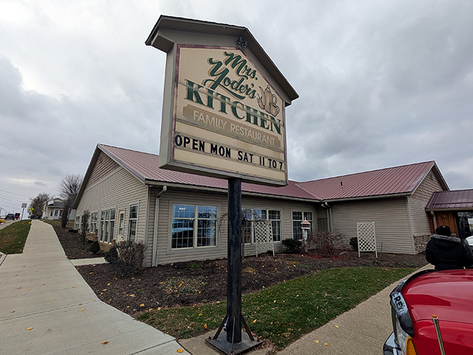 The culinary promised land has a red roof and ample parking. Mrs. Yoder's Kitchen stands as a beacon for hungry travelers in Amish Country.