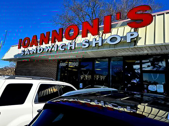 The bright red letters of Ioannoni's beckon like a culinary lighthouse in a sea of strip malls. This unassuming exterior hides sandwich greatness within.