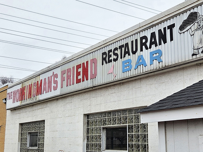 The unassuming exterior promises no frills, just thrills for your taste buds. This weathered sign has welcomed hungry Hoosiers for generations.