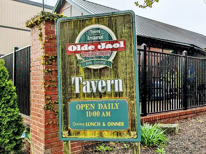 The stately red brick exterior of Olde Jaol isn't just historic charm—it's a century-old former jail that now imprisons only your food cravings.