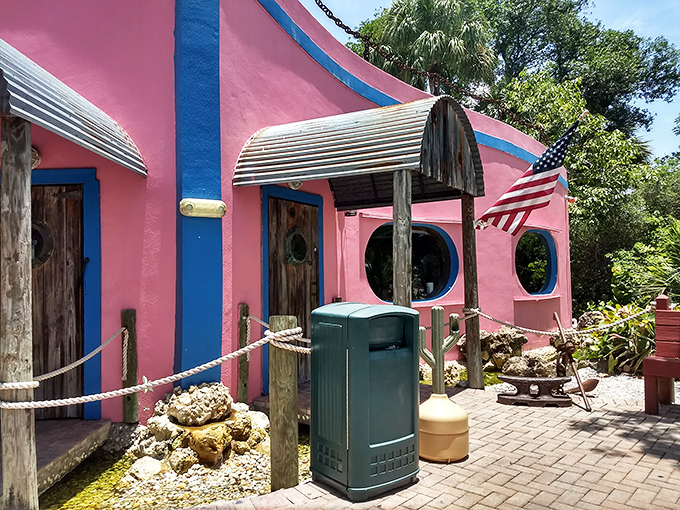 The flamingo-pink exterior isn't just eye-catching—it's a promise of the colorful culinary experience waiting inside this Sanibel Island gem.