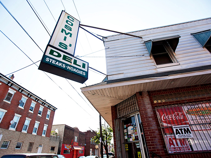 The corner spot that launched a thousand food pilgrimages. Cosmi's vertical sign stands like a beacon for sandwich seekers in South Philly.
