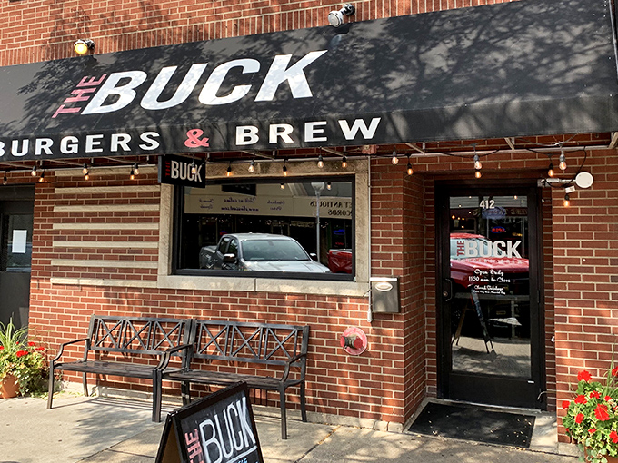 The unassuming brick exterior of Buck Burgers & Brew stands like a culinary speakeasy—only the initiated know what treasures await inside.