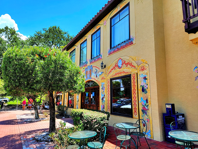 The sunshine-yellow exterior of Yalaha Bakery isn't just a building—it's a promise of the German delights waiting inside. Those hand-painted folk designs aren't fooling around.