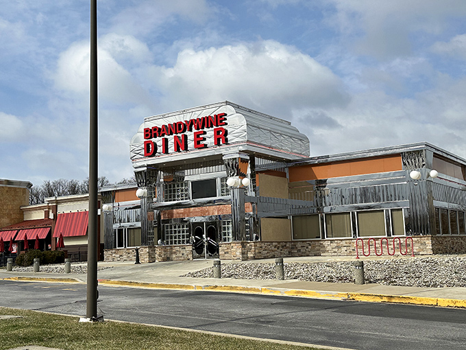 The gleaming chrome exterior of Brandywine Diner shines like a beacon of breakfast hope, even on cloudy Delaware mornings.
