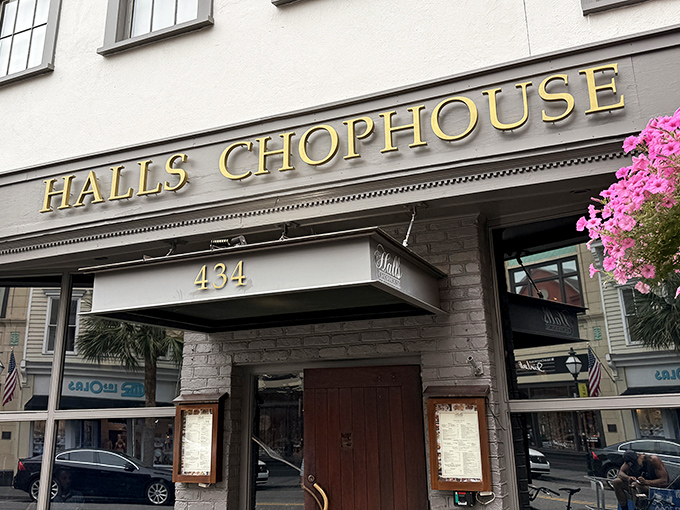 The elegant façade of Halls Chophouse stands proudly on Charleston's King Street, a beacon for carnivores and the culinarily curious alike.