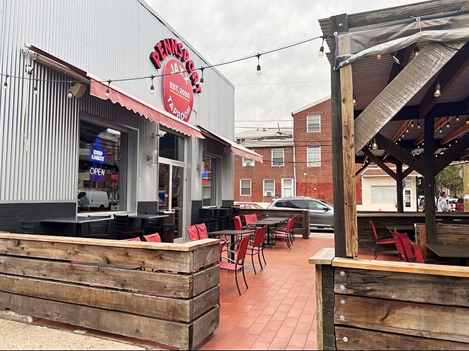 The corrugated metal exterior of Jaxx screams "no-nonsense Philly joint" – where the focus is on what's inside, not architectural showboating.