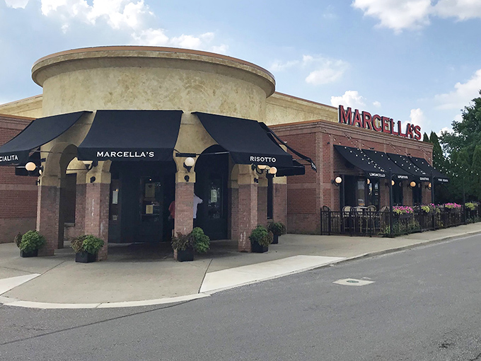 Marcella's curved facade and signature black awnings stand like a culinary lighthouse in Columbus, beckoning pasta pilgrims from across Ohio.
