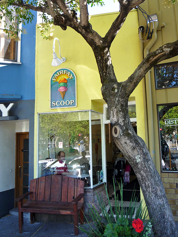 The sunshine-yellow exterior of Fairfax Scoop isn't just a building—it's a happiness headquarters where ice cream dreams come true.
