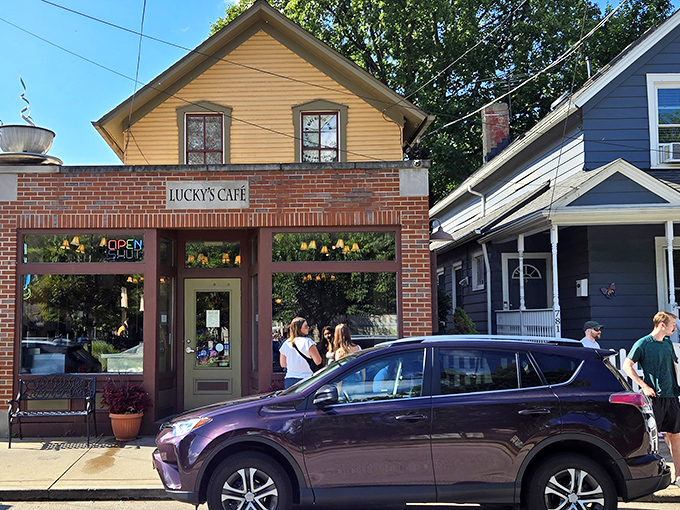 The little yellow house that launched a thousand breakfast dreams. Lucky's Café's charming exterior in Tremont beckons with the promise of culinary magic within.