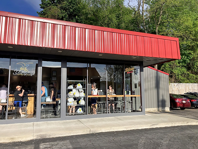 That red exterior isn't just a color choice—it's a warning sign that your diet plans are about to derail spectacularly. Worth every delicious detour.