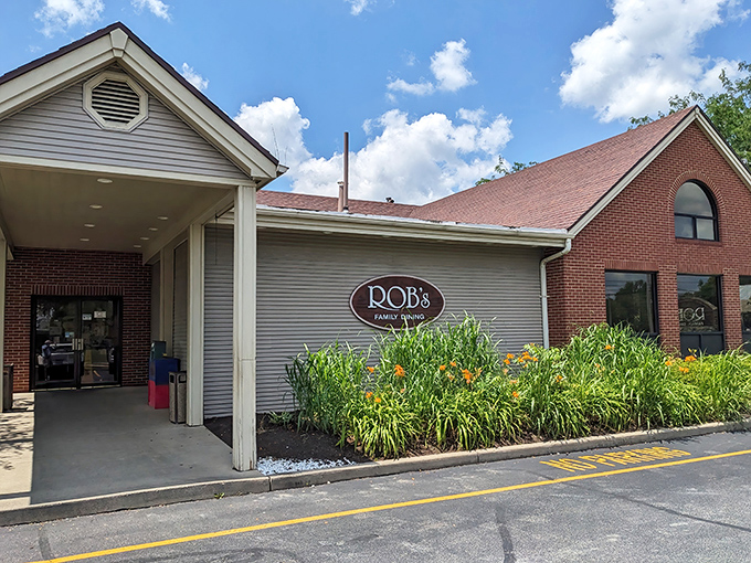 Rob's welcoming brick exterior stands like a culinary lighthouse in Brookville, promising comfort food treasures within those unassuming walls.