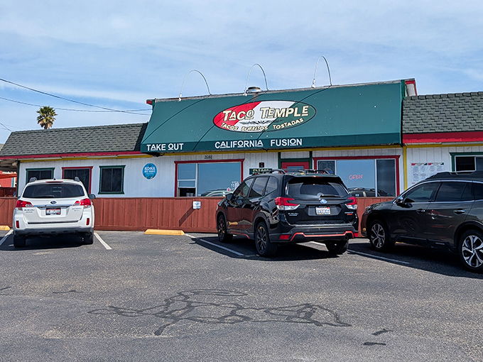 The unassuming green exterior of Taco Temple belies the culinary treasures within. Like finding a winning lottery ticket in your jeans pocket.