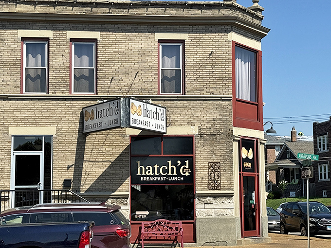 The corner brick building with its red accents practically winks at you – hatch'd STL stands ready to transform your morning from mundane to magnificent.