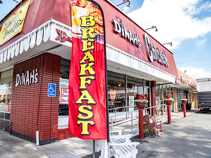 That iconic red awning and vintage signage isn't just decoration—it's a time portal to when comfort food reigned supreme and calories didn't count.
