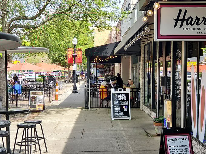 Historic Winter Garden provides the perfect backdrop for Harrell's, where string lights and outdoor seating invite you to linger over lunch on Plant Street.