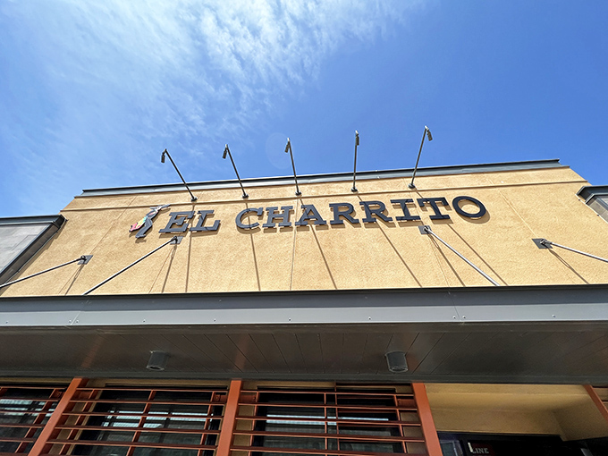 The golden facade of El Charrito stands proudly against the California sky, a beacon of breakfast hope in Salinas.