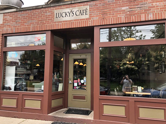 The unassuming yellow brick exterior of Lucky's Café in Cleveland's Tremont neighborhood hides culinary treasures that locals line up for every weekend.