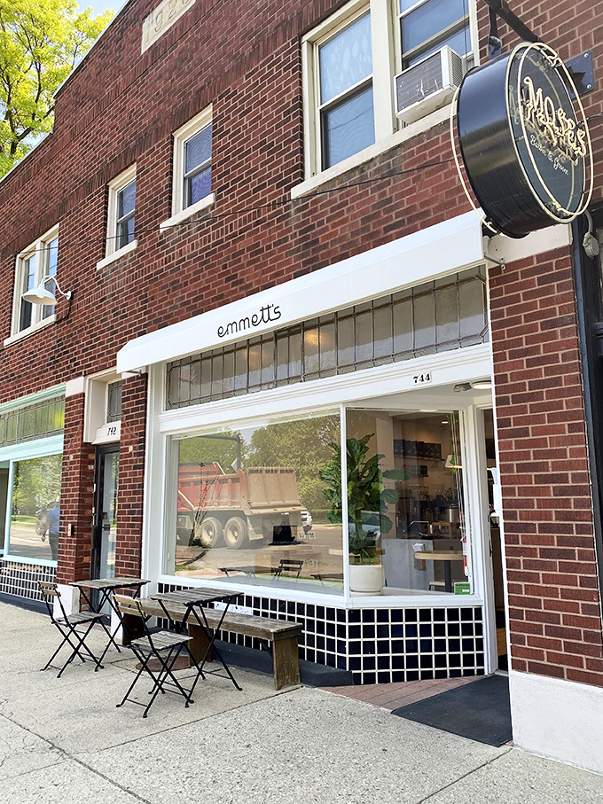 Minimalist charm in brick and mortar—Emmett's unassuming exterior belies the breakfast revolution happening inside this Columbus hotspot.