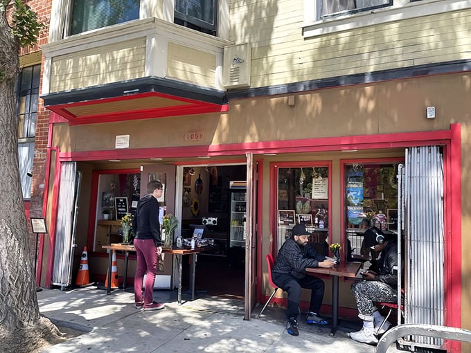 The unassuming storefront with its bright red trim houses sandwich greatness. Even the dogs know where the good stuff is!