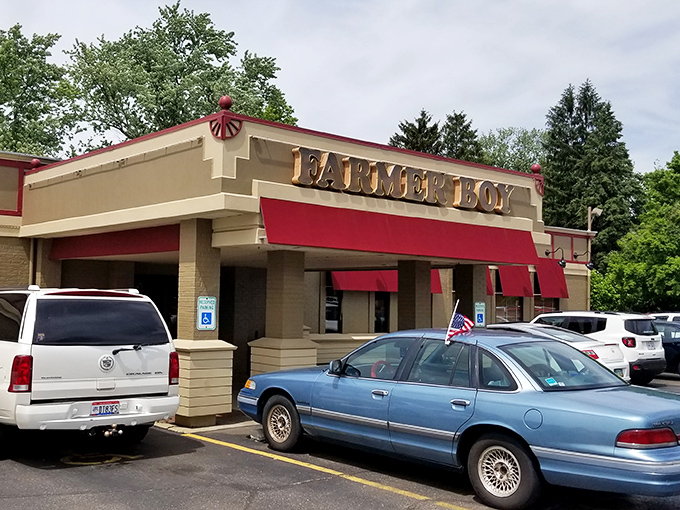 The unassuming exterior of Farmer Boy beckons with its red awnings and simple signage – culinary treasures don't always wear fancy packaging.