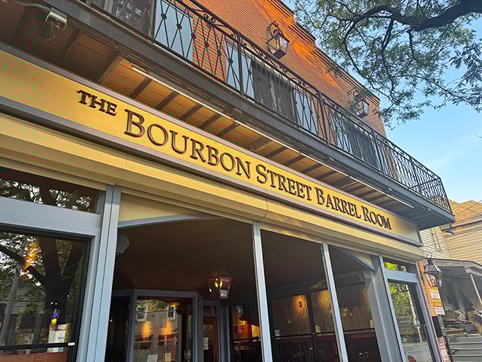 The unassuming brick exterior of Bourbon Street Barrel Room hides a culinary portal to New Orleans. Those lanterns aren't just for show—they're beacons guiding hungry pilgrims home.