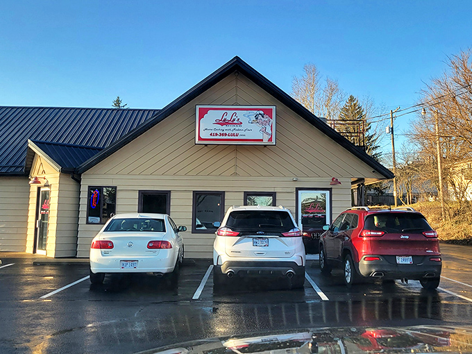 The unassuming exterior of Lulu's Diner proves once again that the best breakfast spots don't need fancy facades—just the promise of deliciousness inside.