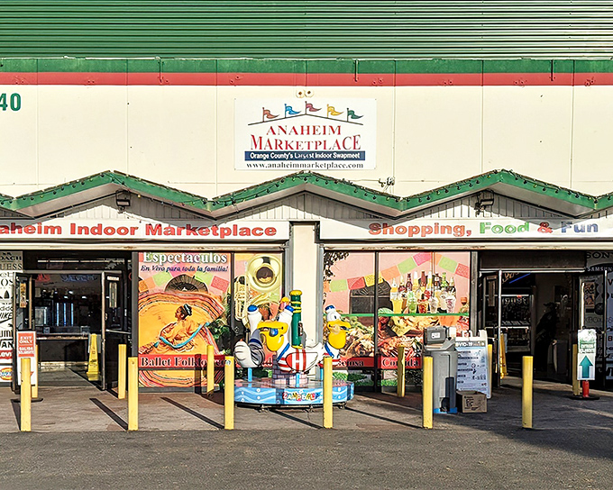 The entrance to Anaheim Marketplace promises adventure with its colorful façade and carnival-like atmosphere. Shopping here isn't just an errand—it's an expedition.