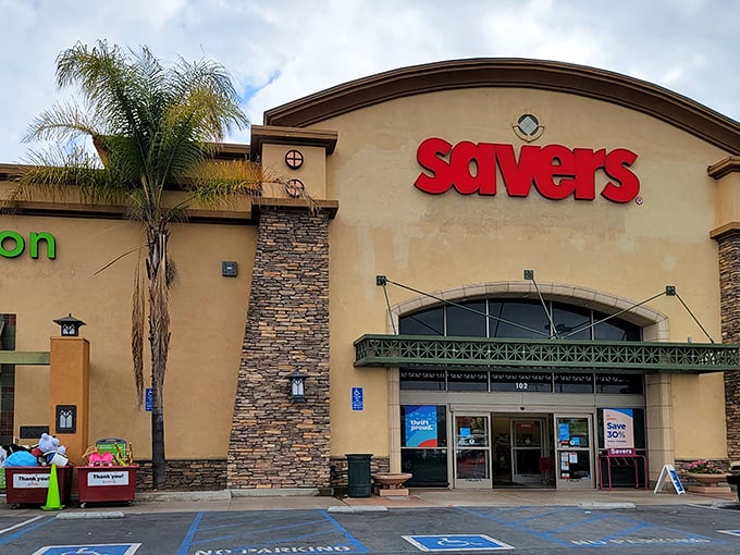 The California sun gleams off Savers' bold red signage, promising treasure hunts that won't require a second mortgage.