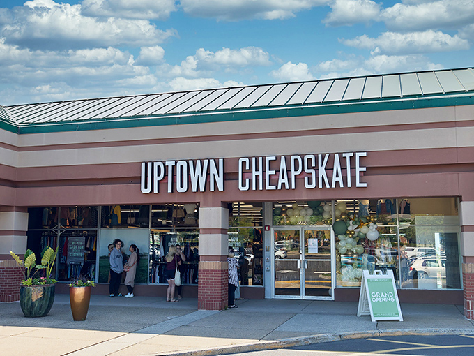 The storefront beckons like a fashion oasis in the suburban landscape, promising treasure hunts where style meets savings.